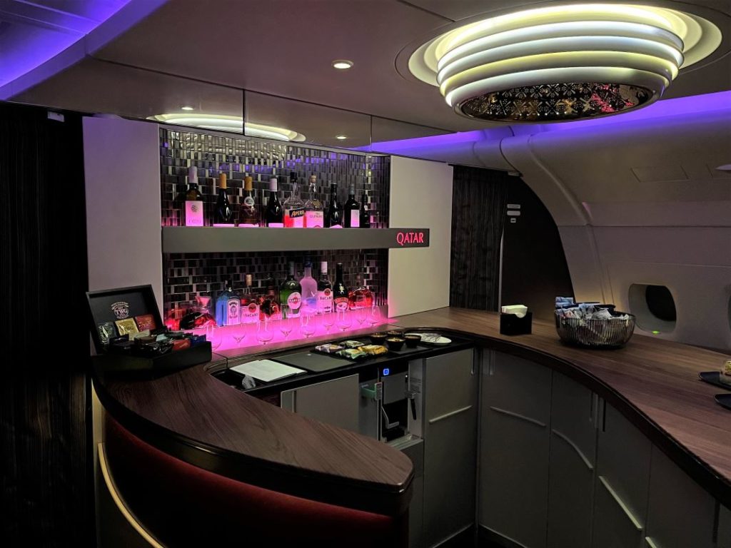 Wow! The Qatar Airways Airbus A380 upper deck bar is fabulous - but ...