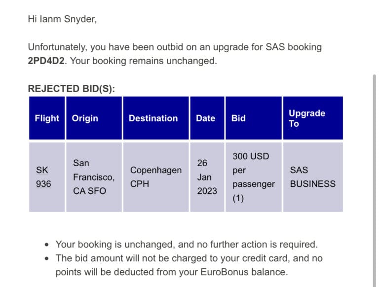 SAS Upgrade Bidding: My Experience Trying to Snag Business Class ...