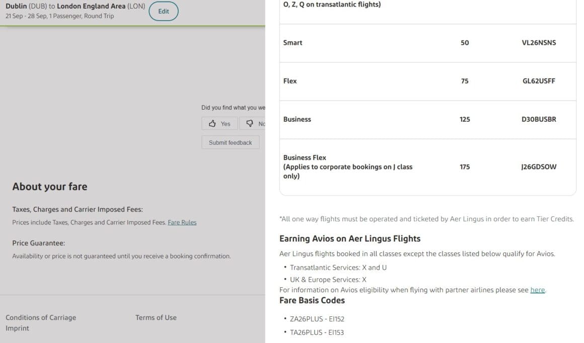 Here's how to find your Aer Lingus fare class for Avios earning before ...