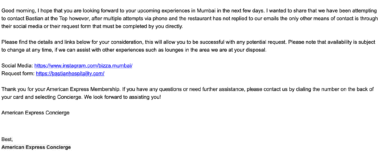 My experience using the Amex Platinum Concierge Service - TravelUpdate