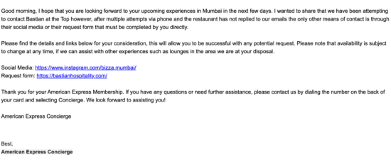 My experience using the Amex Platinum Concierge Service - TravelUpdate