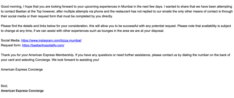 My experience using the Amex Platinum Concierge Service - TravelUpdate